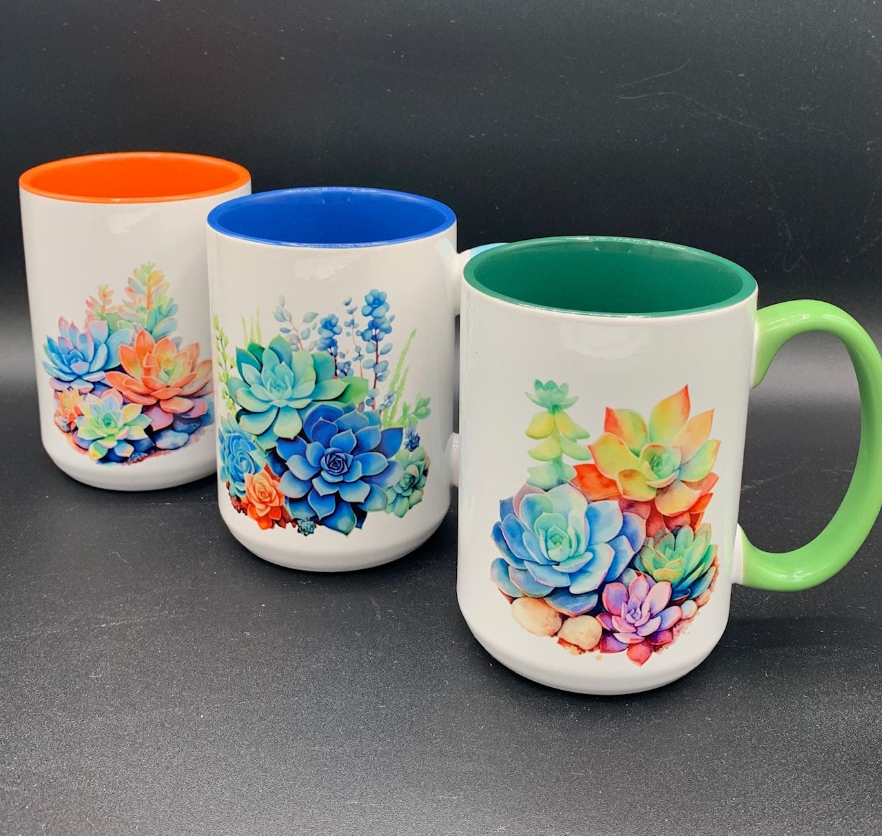 Colorful Succulent Coffee Mugs - Can Be Customized - Etsy