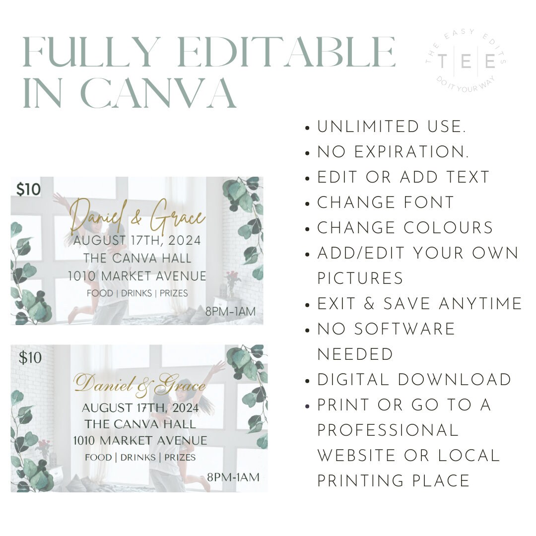 Wedding Social Tickets | GREEN & MODERN | Stag and Doe, Easy Editable ...