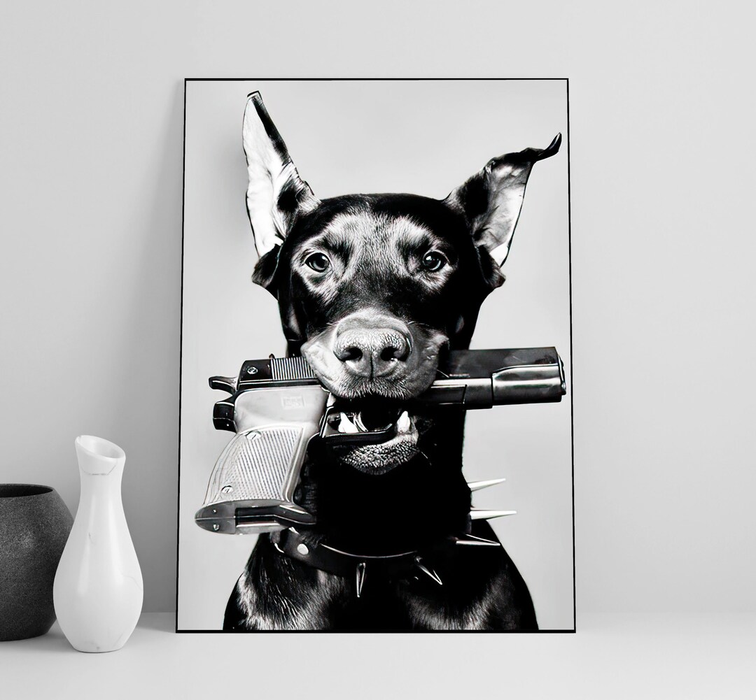 Doberman Gun Poster Black and White Digital Download Luxury - Etsy
