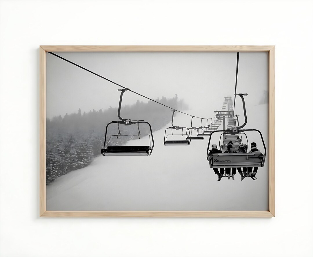 Vintage Ski Lift Print, Black and White, Ski Lodge Decor, Snowy ...