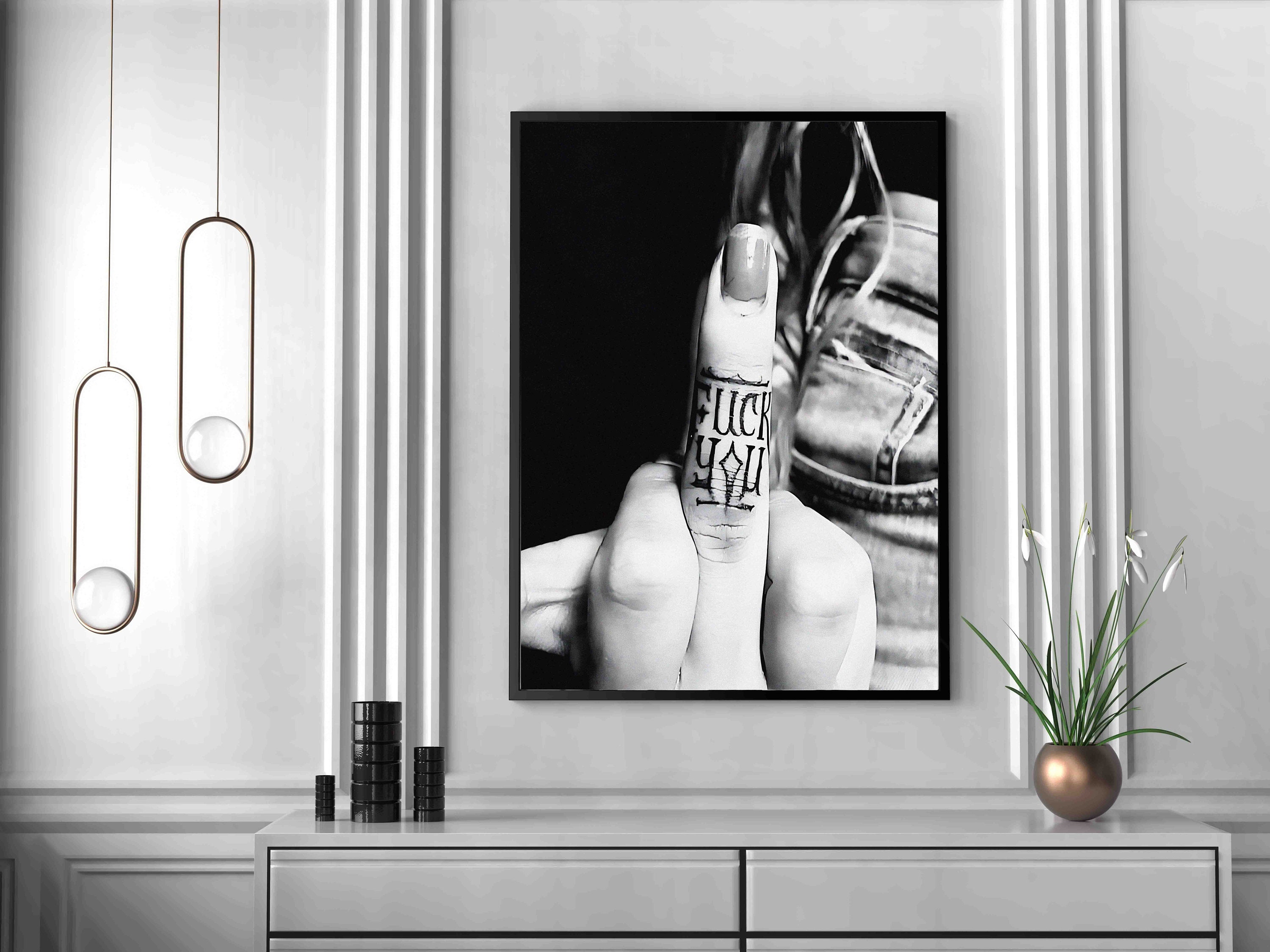 Feminist Print Middle Finger Poster Black and White Girl - Etsy