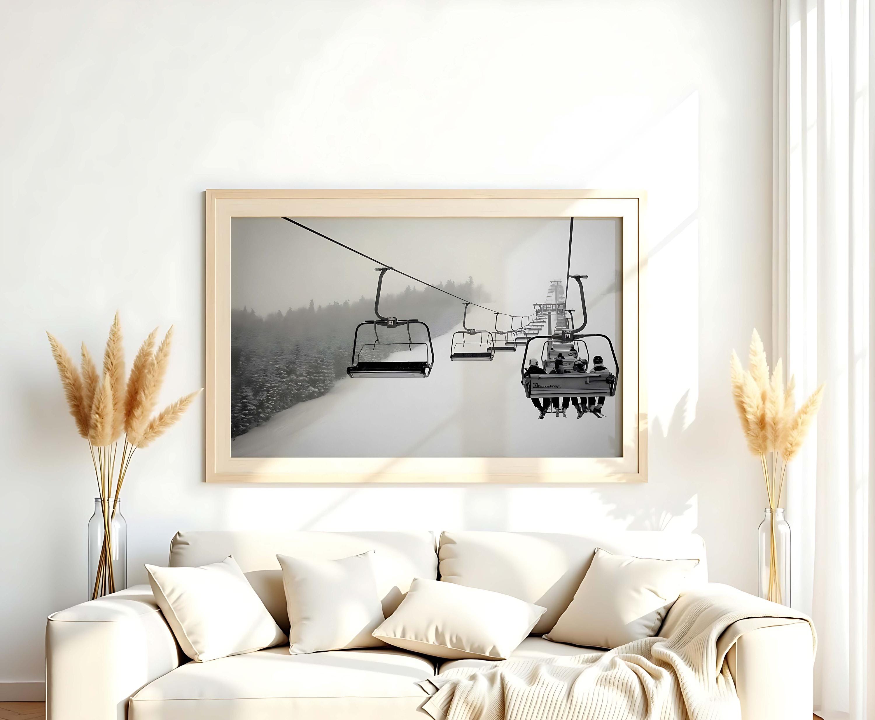 Vintage Ski Lift Print, Black and White, Ski Lodge Decor, Snowy ...