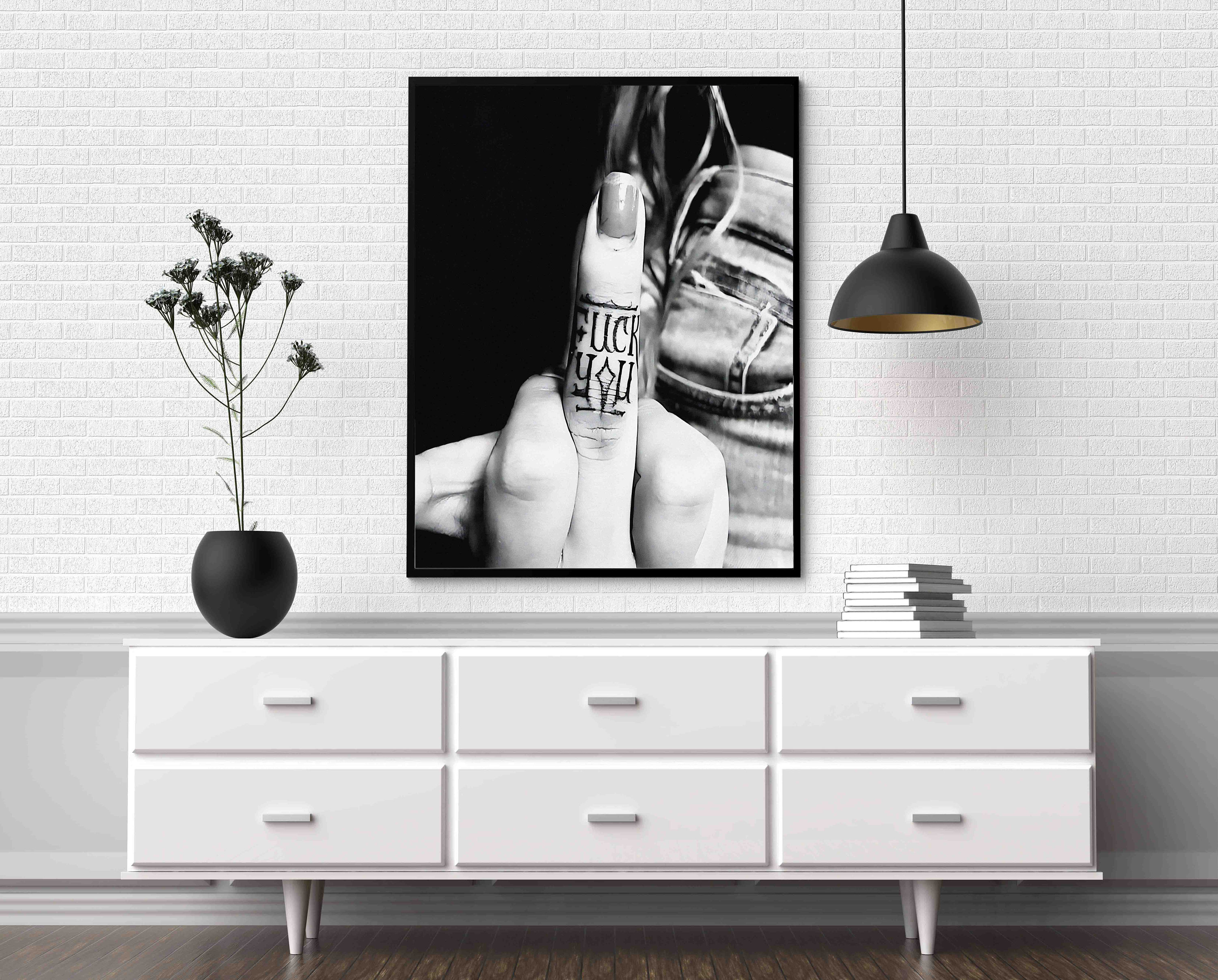 Feminist Print Middle Finger Poster Black and White Girl - Etsy