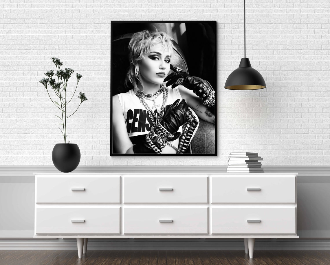 Miley Cyrus Poster, Digital Download, Black and White, Miley Cyrus ...
