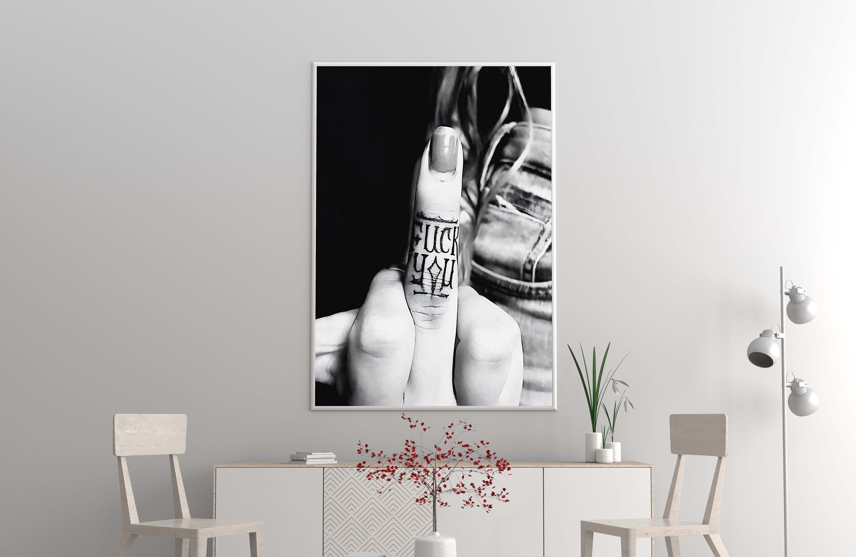 Feminist Print, Middle Finger Poster, Black and White, Girl Power Wall ...