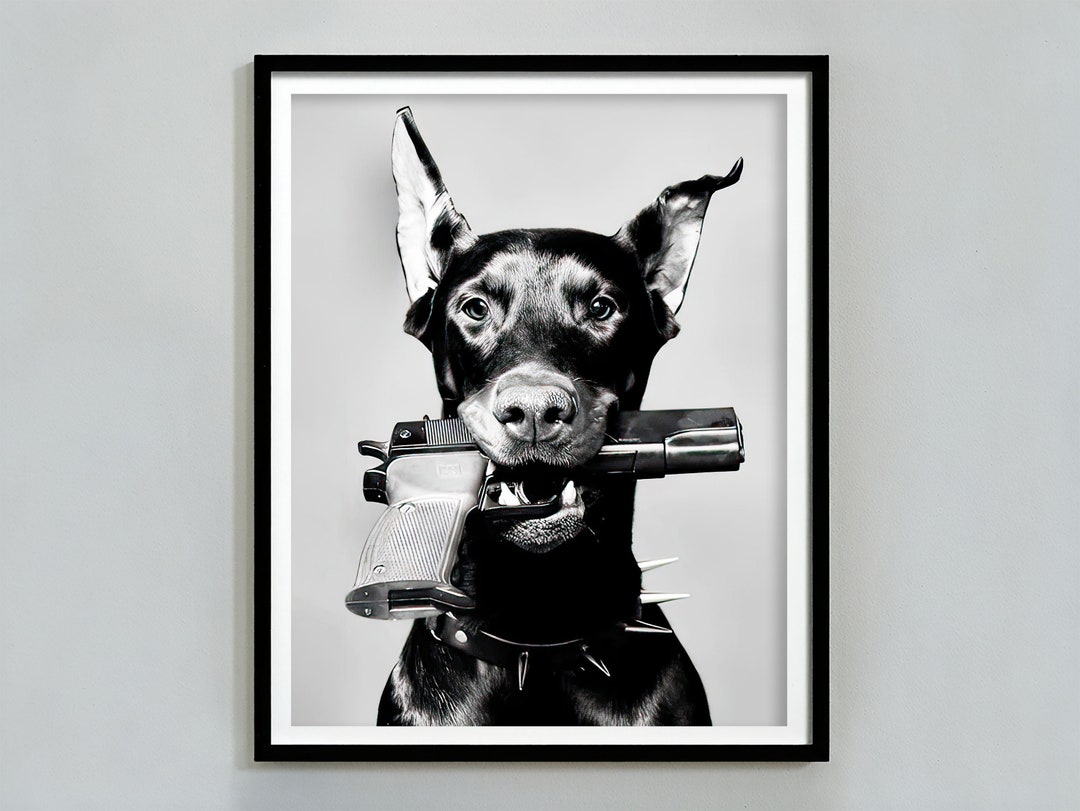 Doberman Gun Poster, Black and White, Digital Download, Luxury Fashion ...