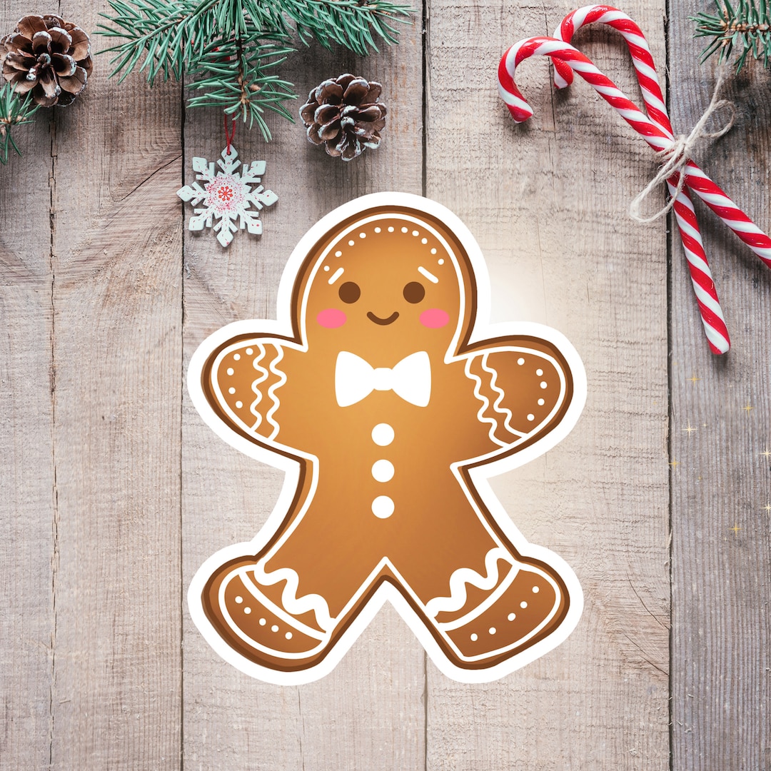Cute Festive Christmas Classic Gingerbread Man Vinyl Glossy Sticker ...