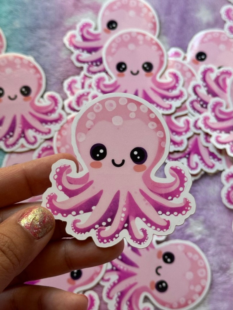 Adorable PINK Kawaii Octopus Sticker| Ocean Under the Sea Summer Cute ...