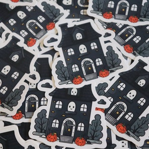 Cute Haunted House, Matte Vinyl Sticker, Cute Halloween Decor ...