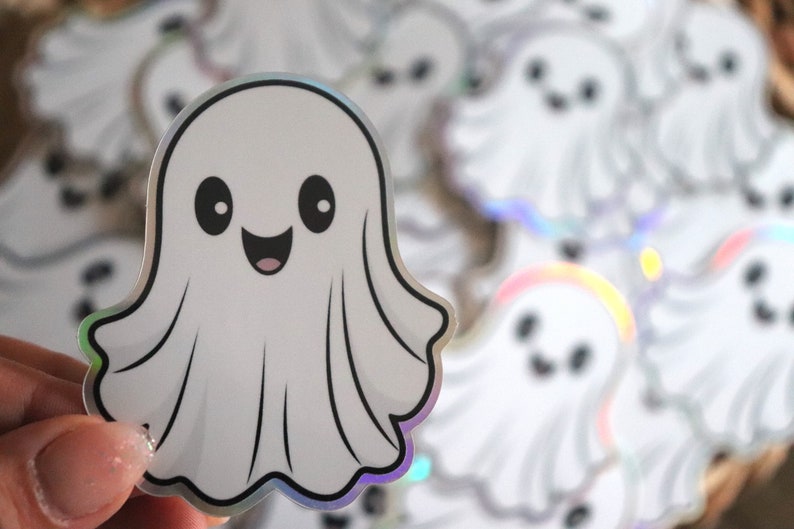 Spooktacular Spooky Cute Glittery White Ghost Glitter Vinyl Sticker for ...