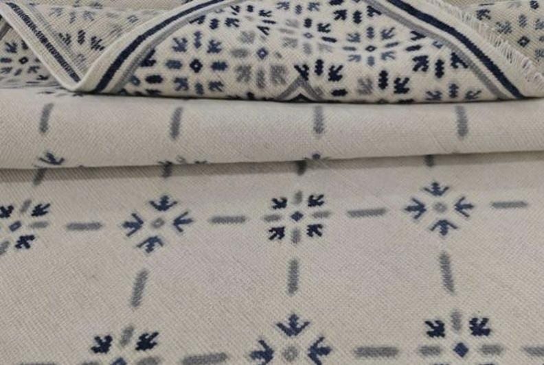 Cream Background and Blue Beautiful Design Oushak Hand Knotted Wool Rug ...