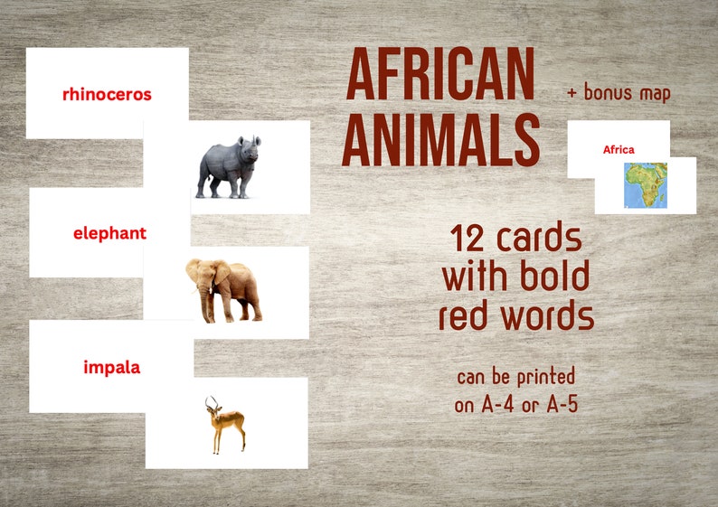 Animals and Map of Africa Flash Cards(pdf) - Etsy