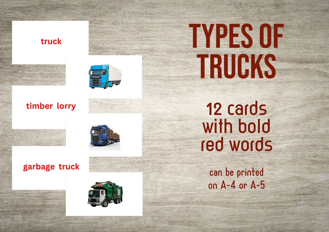 Types of Trucks Flash Cards - Etsy