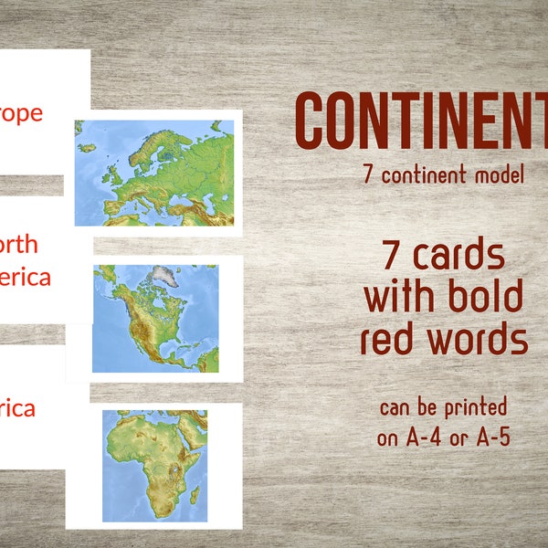 Continents Flash Cards - Etsy
