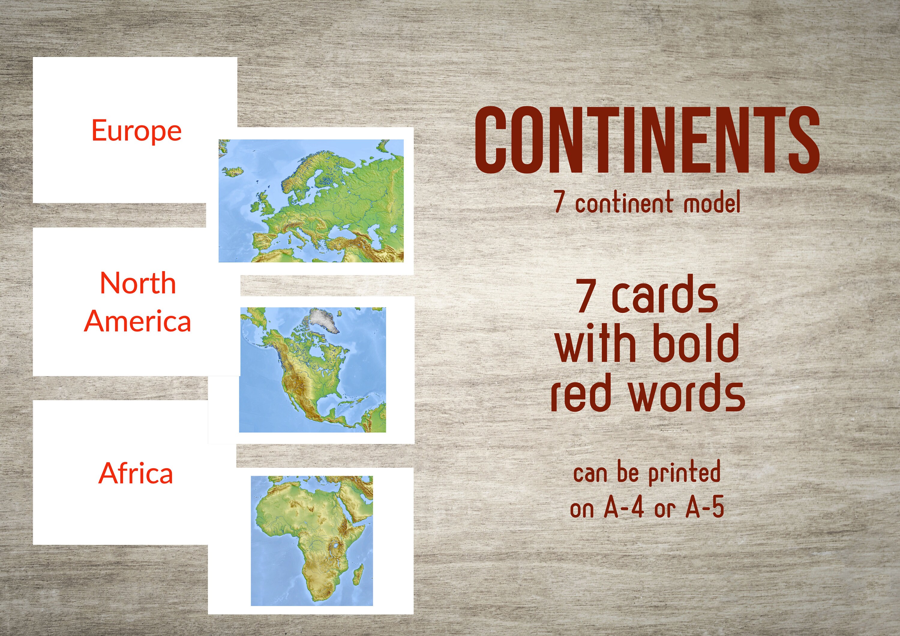 Continents Flash Cards - Etsy