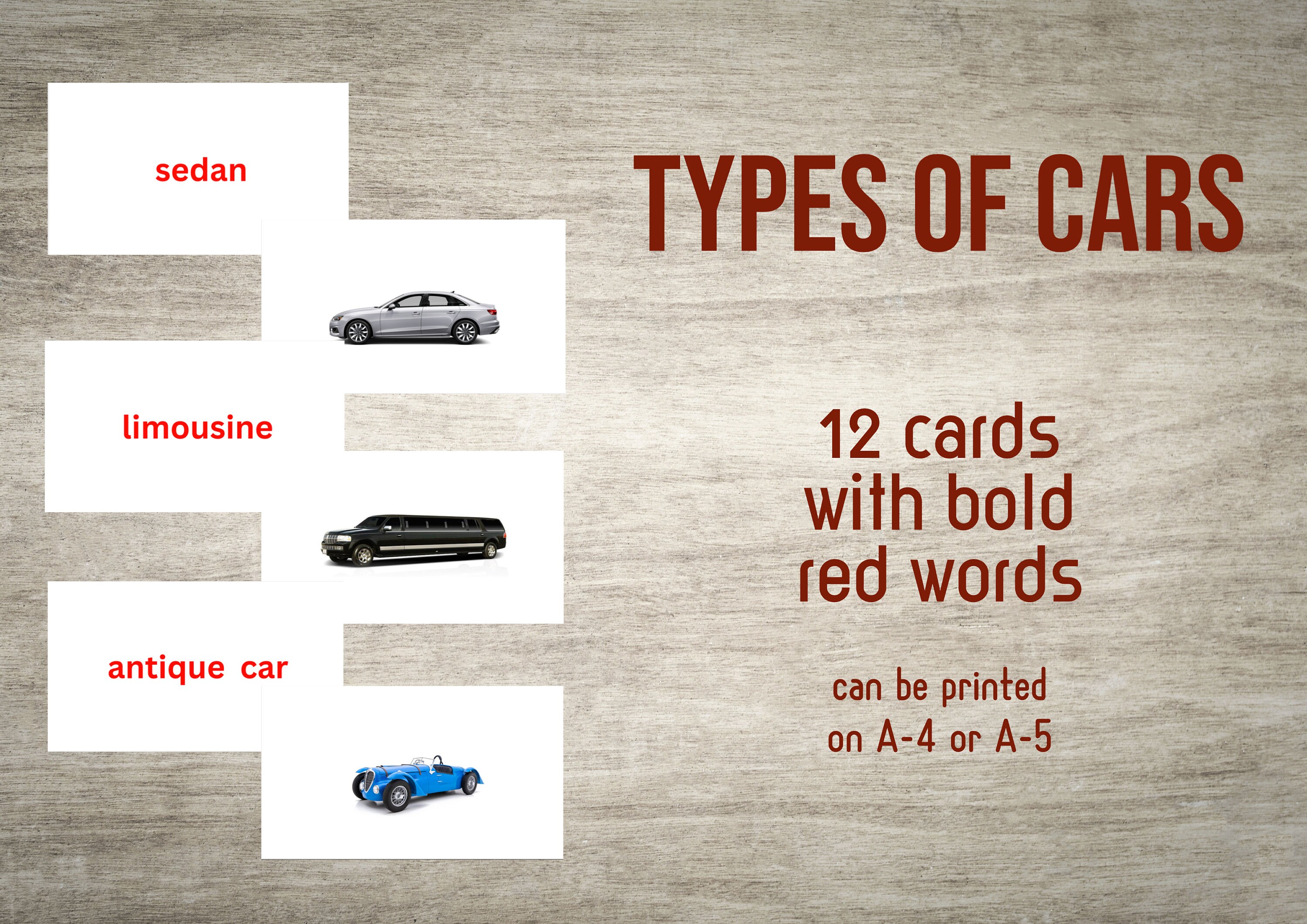 Types of Cars Flash Cards - Etsy