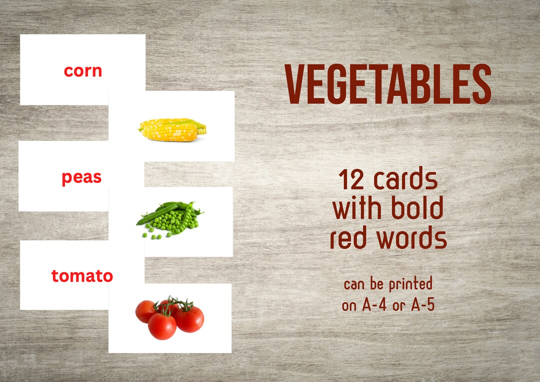 Vegetables Flash Cards(pdf) - Etsy