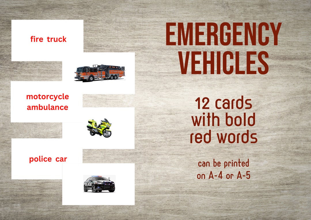 Emergency Vehicles Flash Cards(pdf) - Etsy