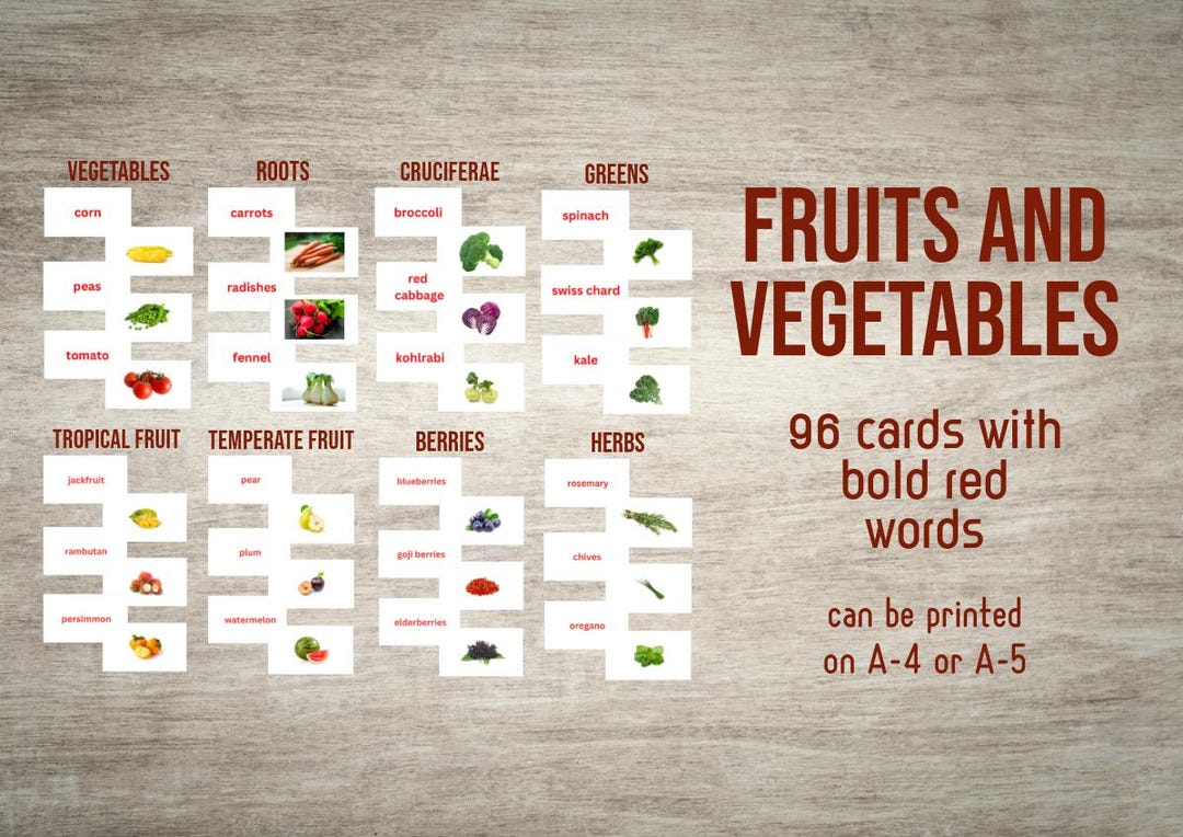 Fruits and Veggies Flash Cards(pdf) - Etsy