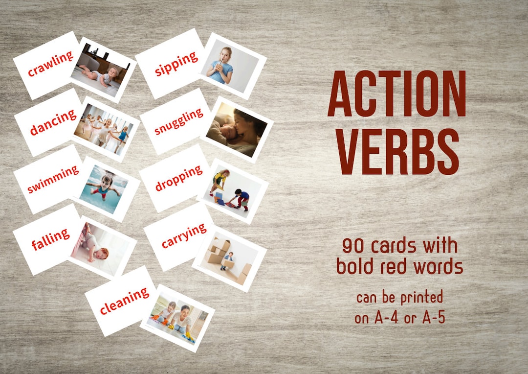 90 Action Verbs Flashcards Collection - Etsy
