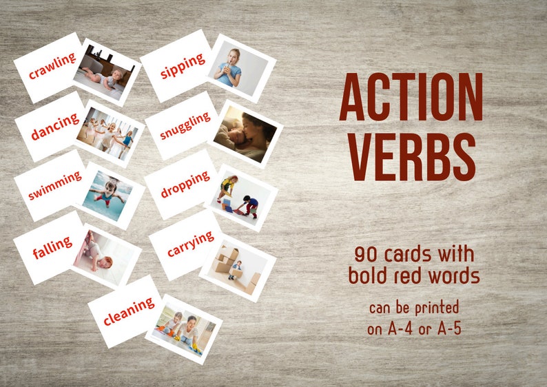 90 Action Verbs Flashcards Collection - Etsy