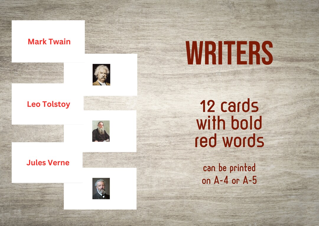 Writers Flash Cards(pdf) - Etsy