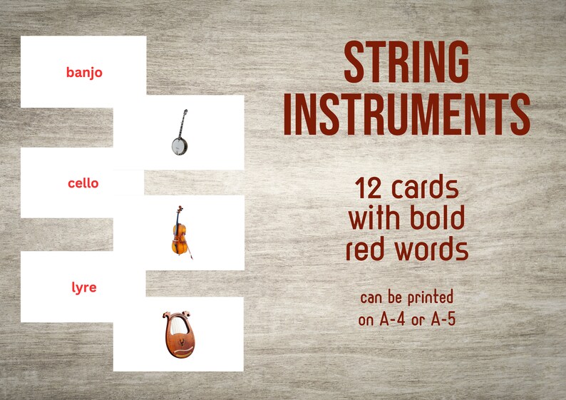 Tarjetas didácticas de instrumentos musicales de cuerda - Etsy México