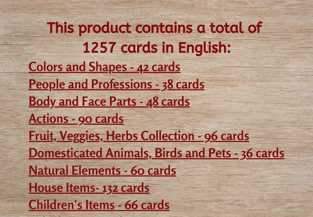 English Flashcards Collection - Etsy