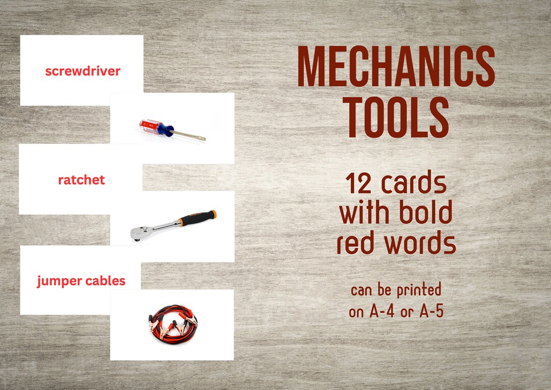 Mechanics Tools Flash Cards - Etsy