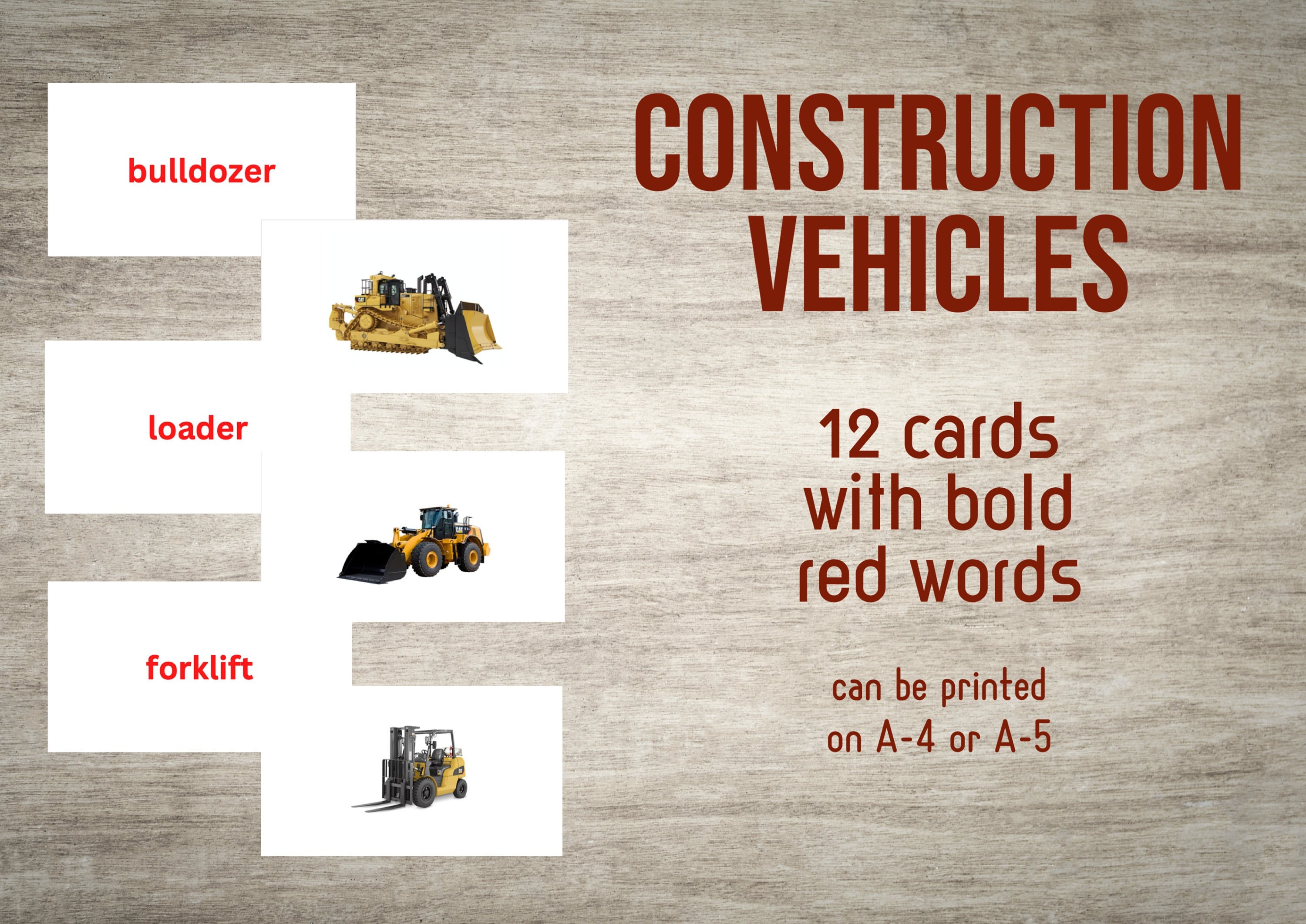 Construction Vehicles Flash Cards - Etsy