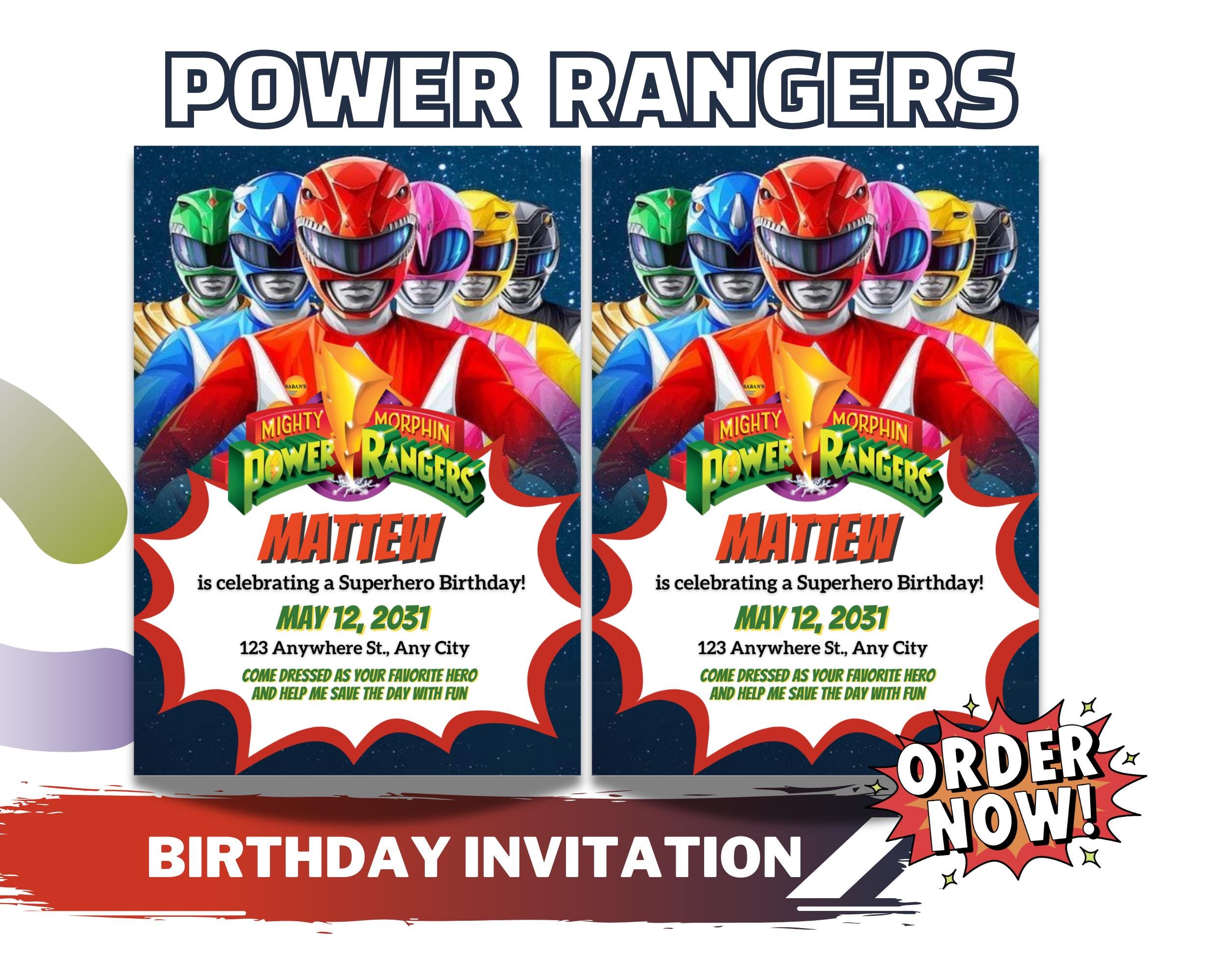 Editable Power Rangers Birthday Invitation Template | Editable Kids ...