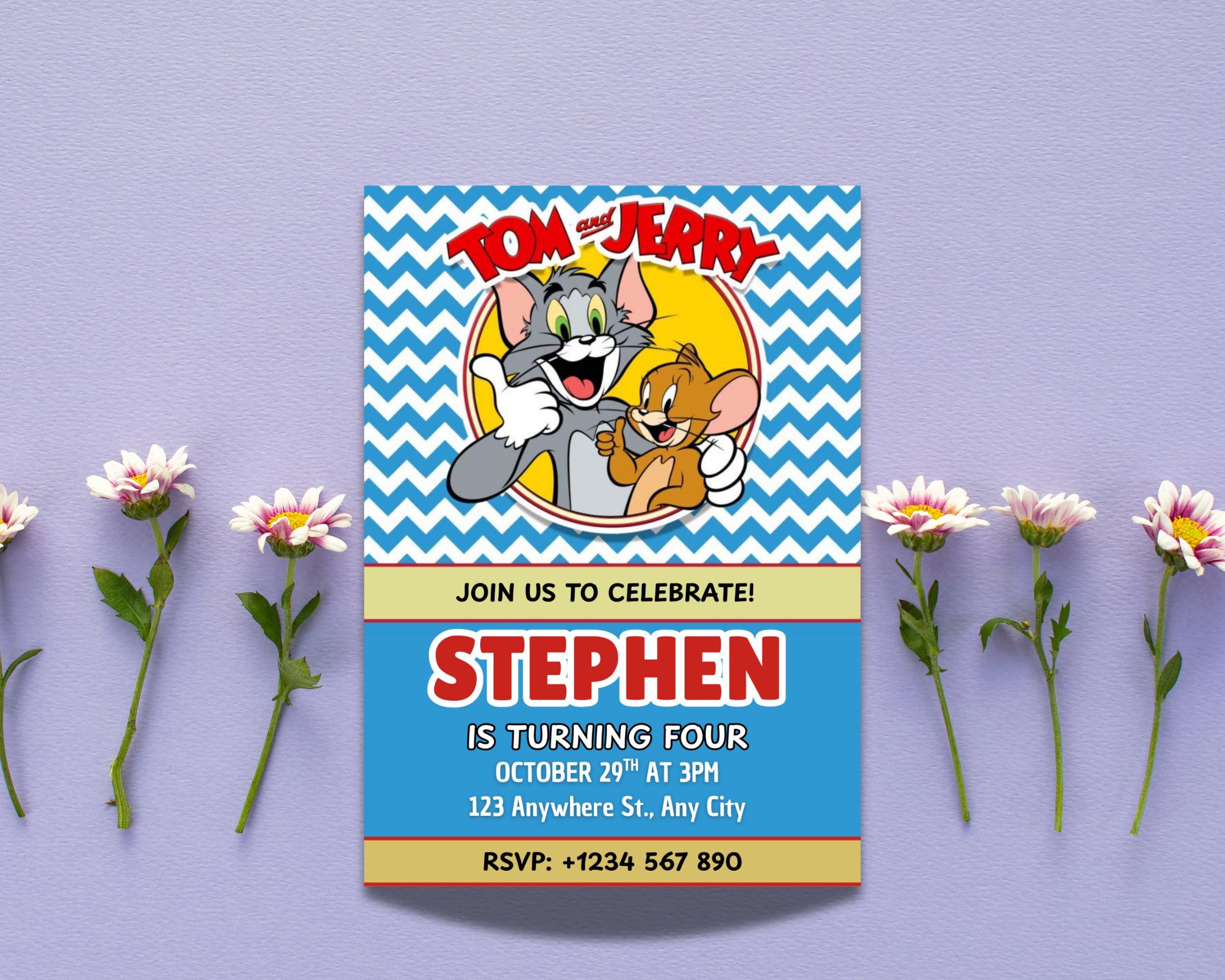 Tom and Jerry Birthday Invitation, Kids Party Invite (PDF/JPG) - Etsy