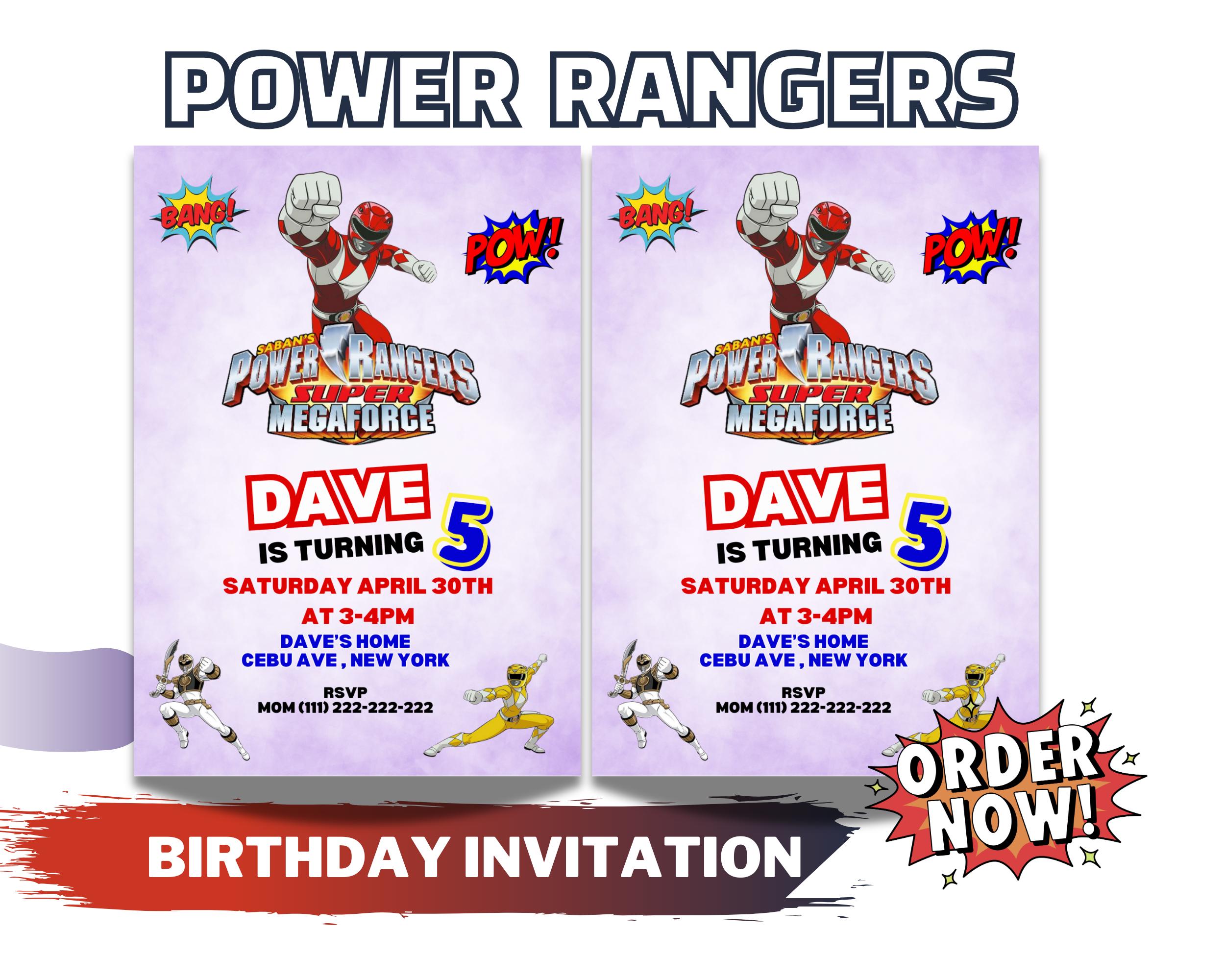 Editable Power Rangers Birthday Invitation Template | Editable Kids ...