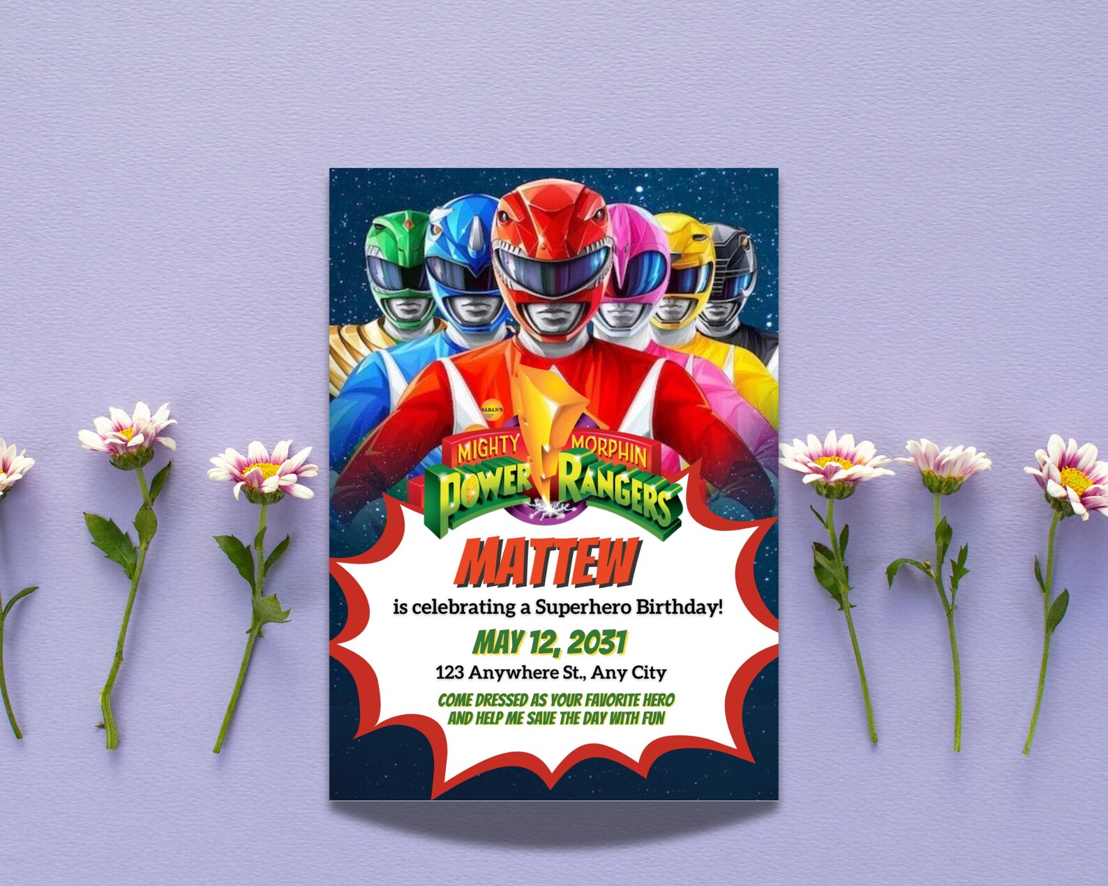 Editable Power Rangers Birthday Invitation Template | Editable Kids ...