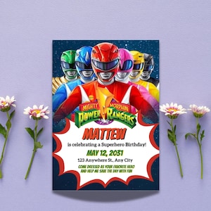 Editable Power Rangers Birthday Invitation Template | Editable Kids ...