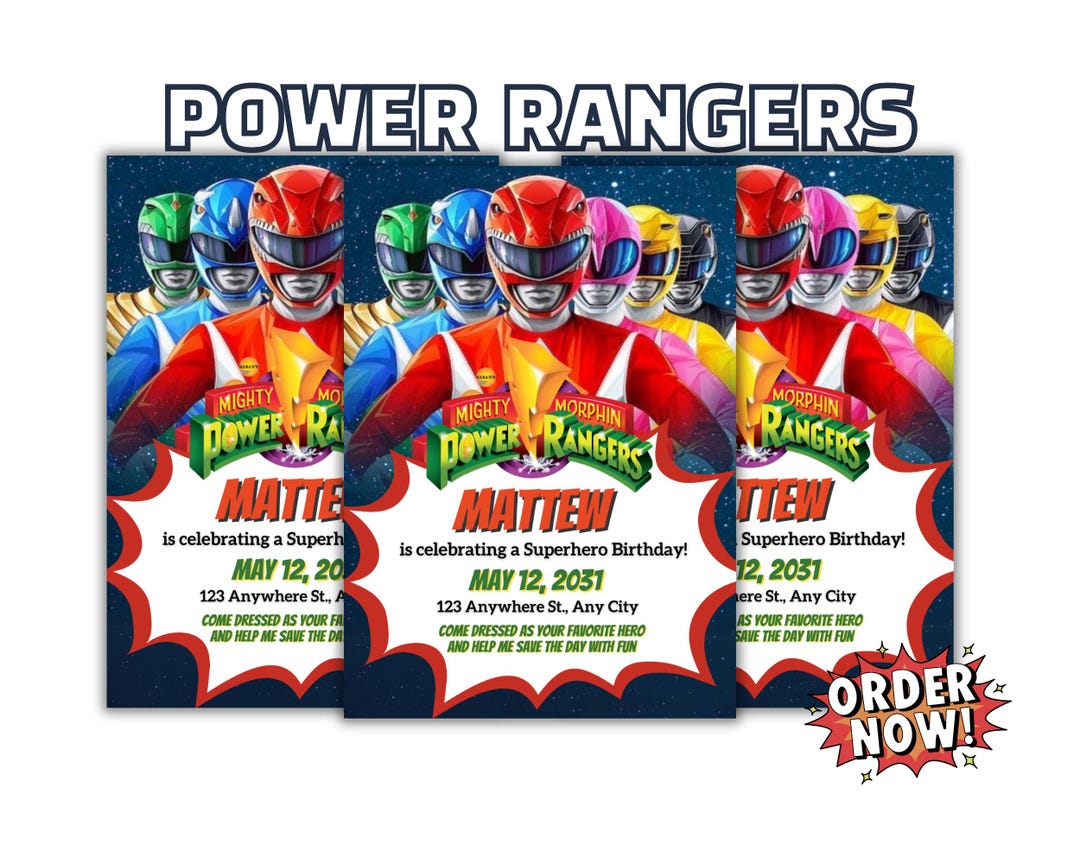 Editable Power Rangers Birthday Invitation Template | Editable Kids ...