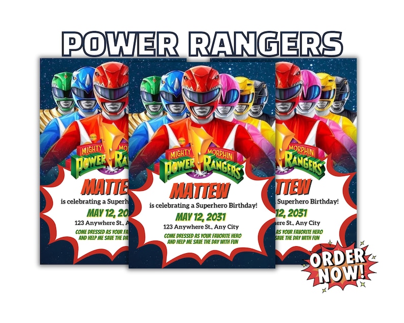 Editable Power Rangers Birthday Invitation Template | Editable Kids ...