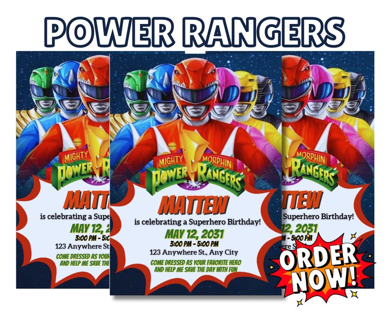 Editable Power Rangers Birthday Invitation Template | Editable Kids ...