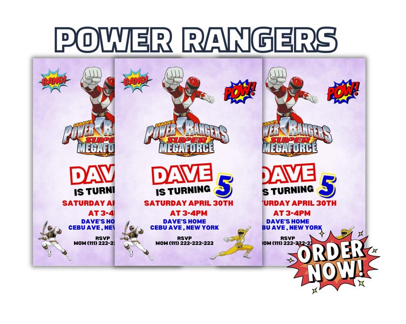 Editable Power Rangers Birthday Invitation Template | Editable Kids ...