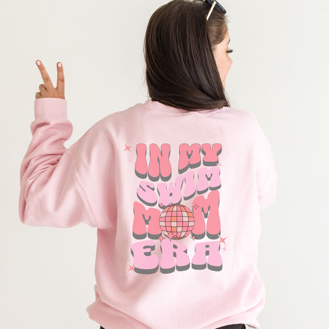 Pink Swim Mom Era Retro Disco Ball Crewneck Sweatshirt, Swim Mom Shirt ...