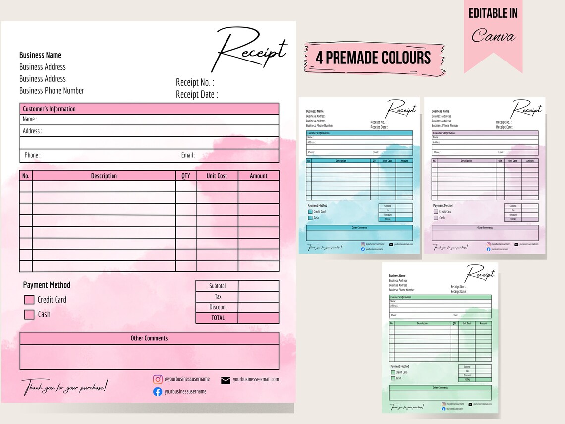 Receipt Template PDF Business Receipt. Editable Receipt. - Etsy UK