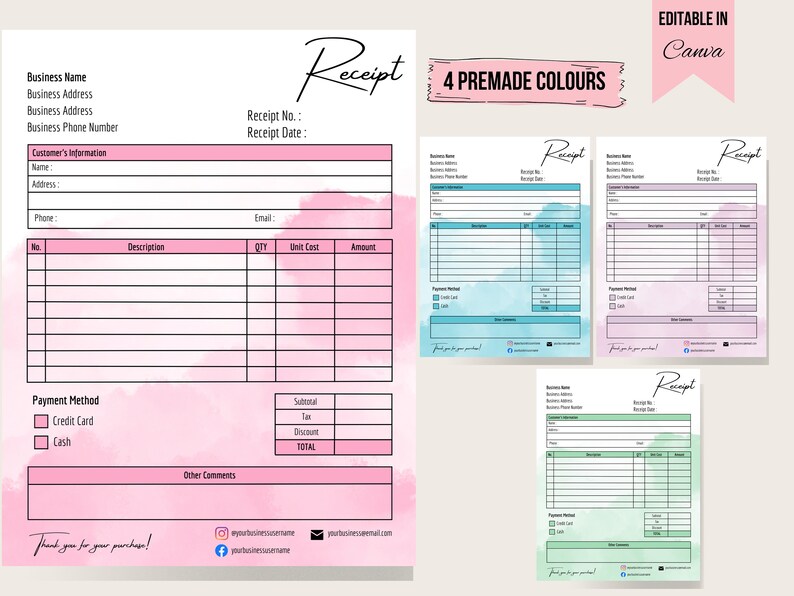 Receipt Template PDF Business Receipt. Editable Receipt. - Etsy UK