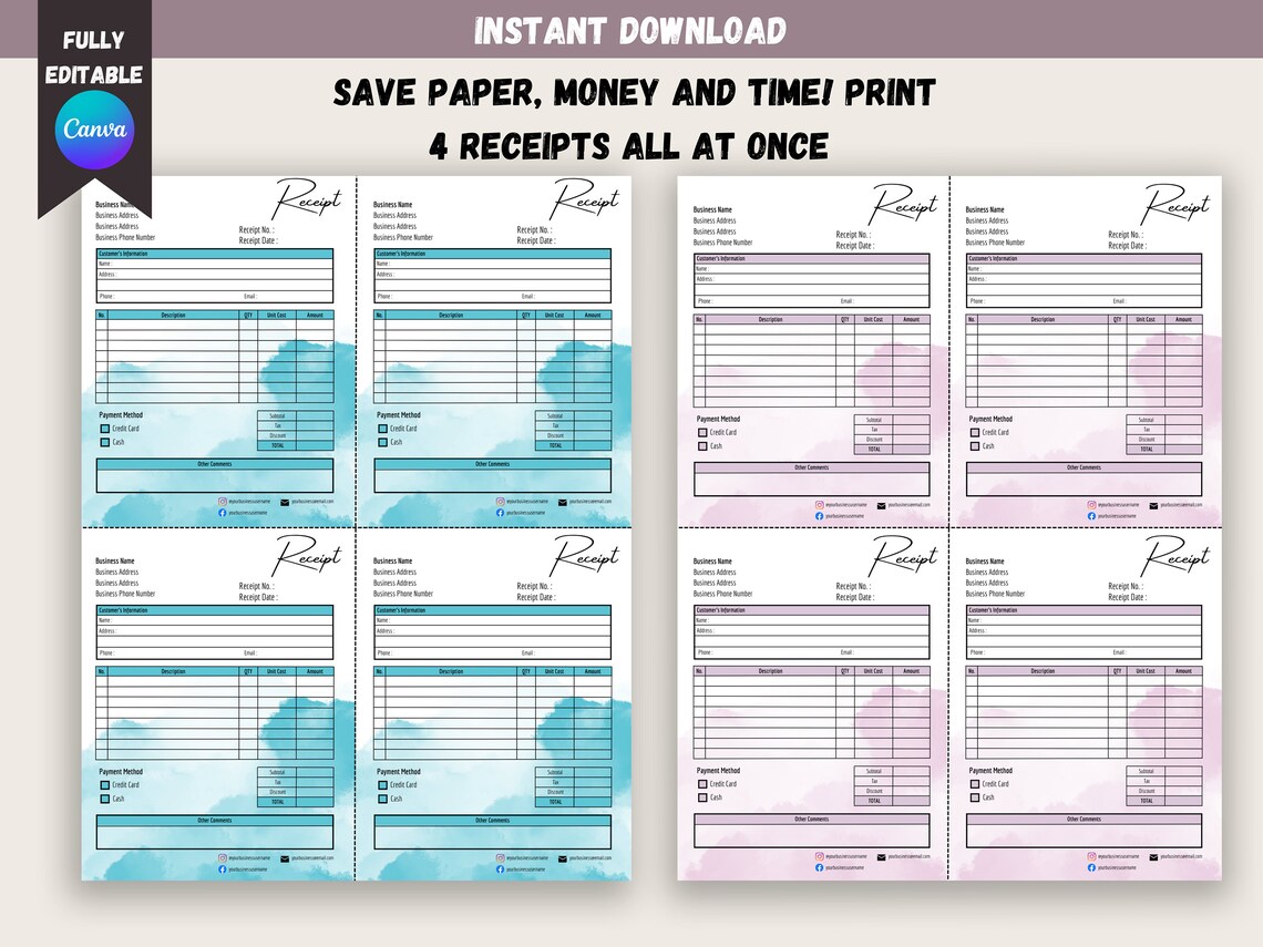 Receipt Template PDF Business Receipt. Editable Receipt. - Etsy UK