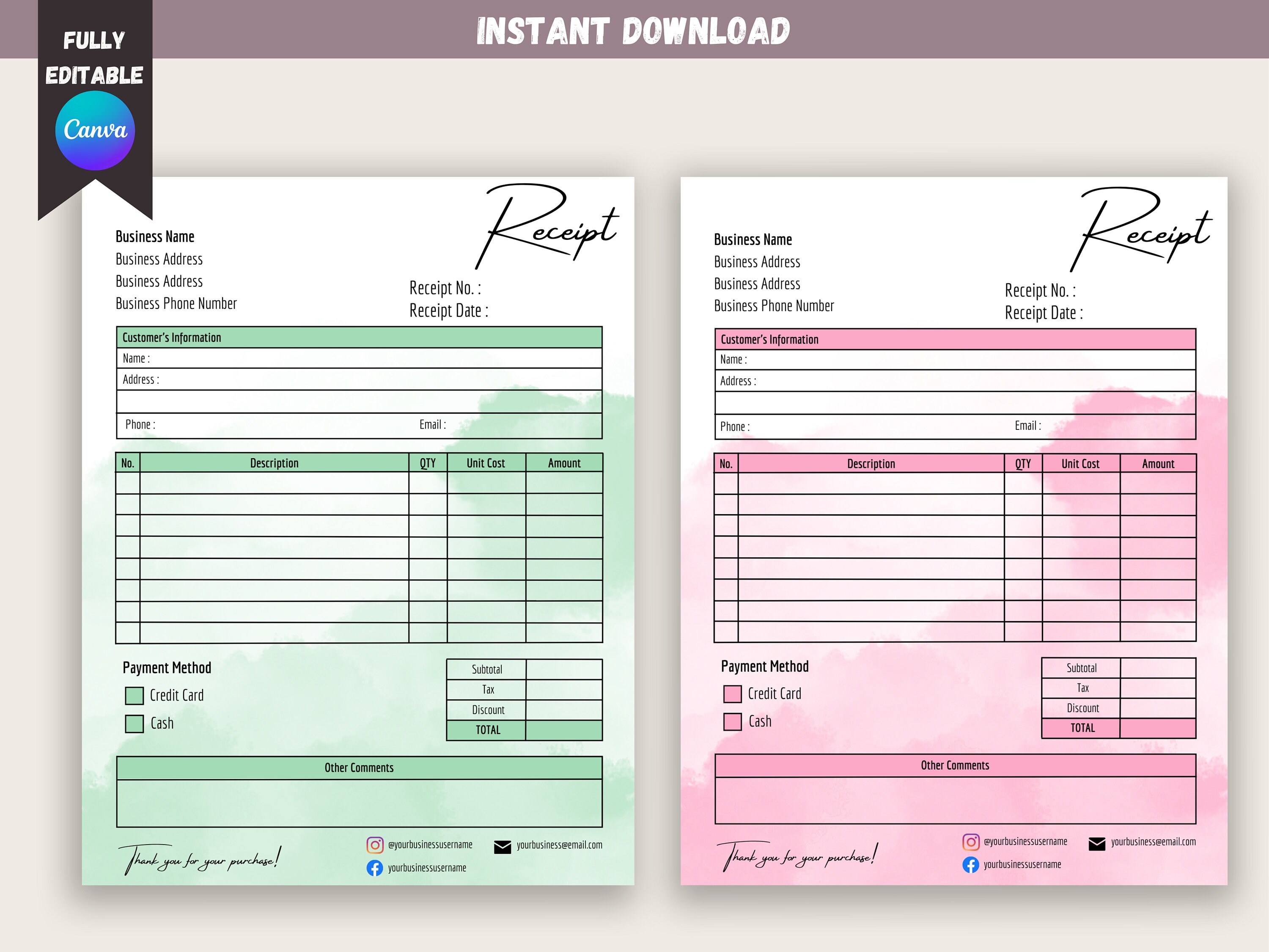 Receipt Template PDF Business Receipt. Editable Receipt. - Etsy UK