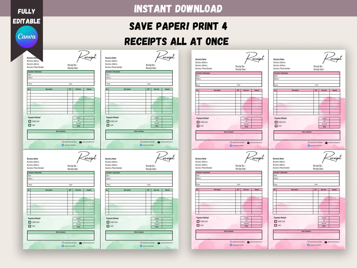 Receipt Template PDF Business Receipt. Editable Receipt. - Etsy UK