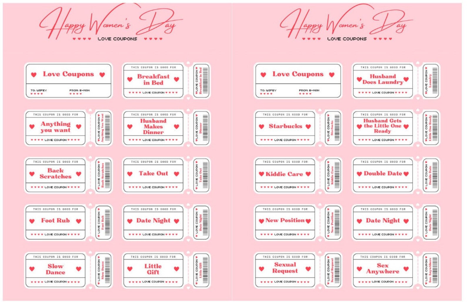 Customizable Love Coupons to Give for Women's Day, Birthdays, Women's ...