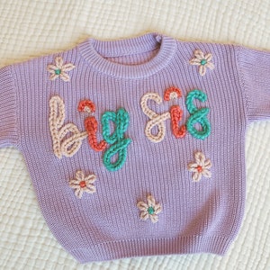 Custom Big Sis Lil Sis Sweaters Matching Sibling Sweaters for Toddlers Hand Embroidered Sweaters ...