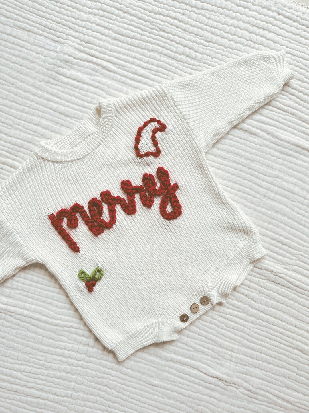 Hand Embroidered Christmas Sweater Romper for Baby Merry - Etsy