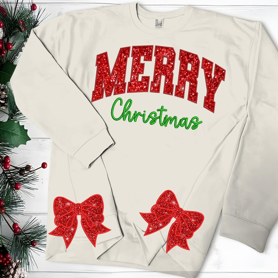 Merry Christmas Side Bow Cut-out Sweatshirt Embroidery Side Bow ...