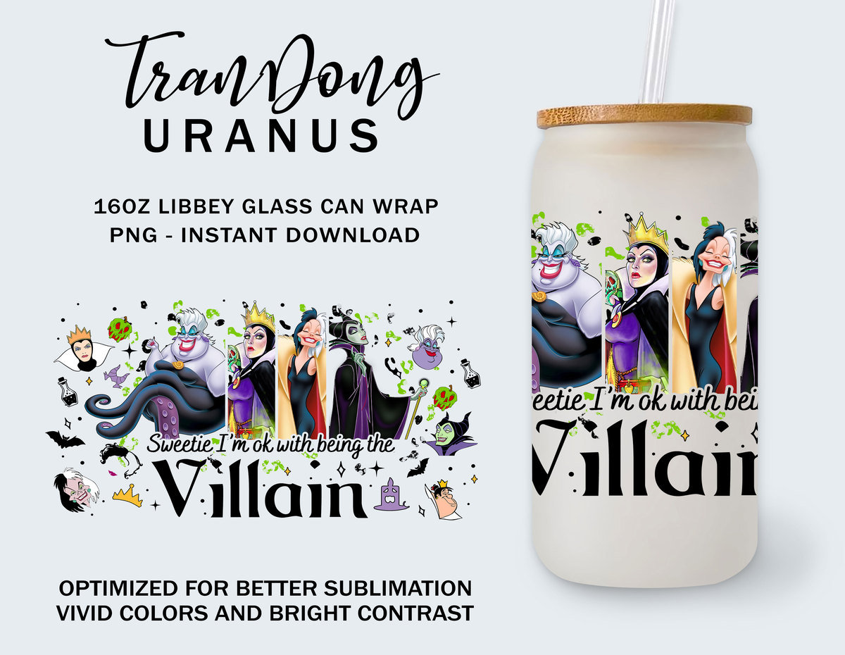 Villain Gang 16oz Glass Can Wrap Png, Halloween Villains Wicked 16oz ...